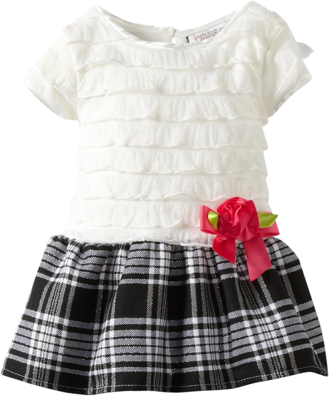 Amazon.com: Youngland Baby Girls' Eyelash Plaid Dress, White/Black, 18 ...