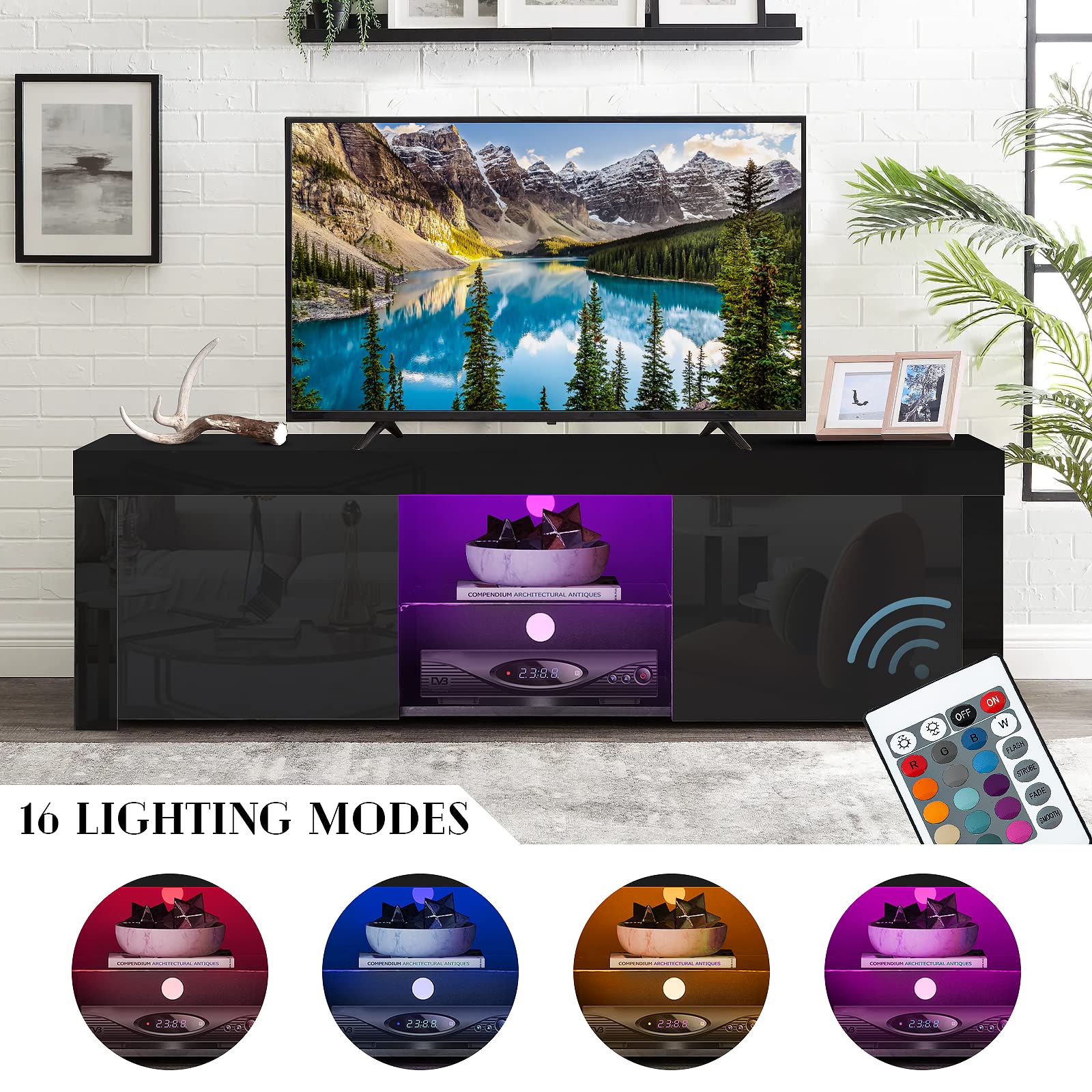 Recaceik Morden LED TV Stand with 16 LED Lights, High Gloss ...