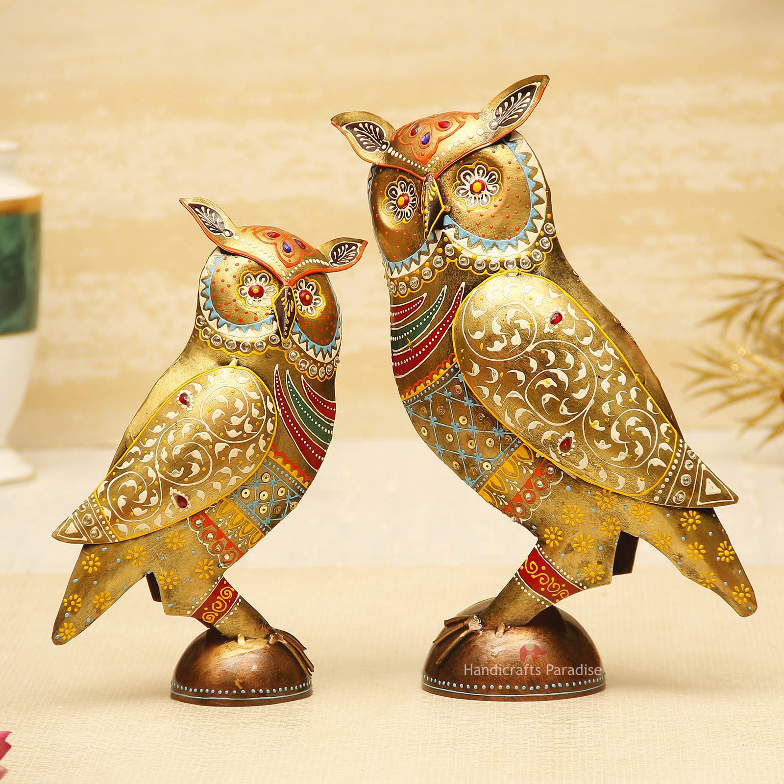 Buy Handicrafts Paradise Wrought Iron Set of 2 Owl Showpiece for Home ...