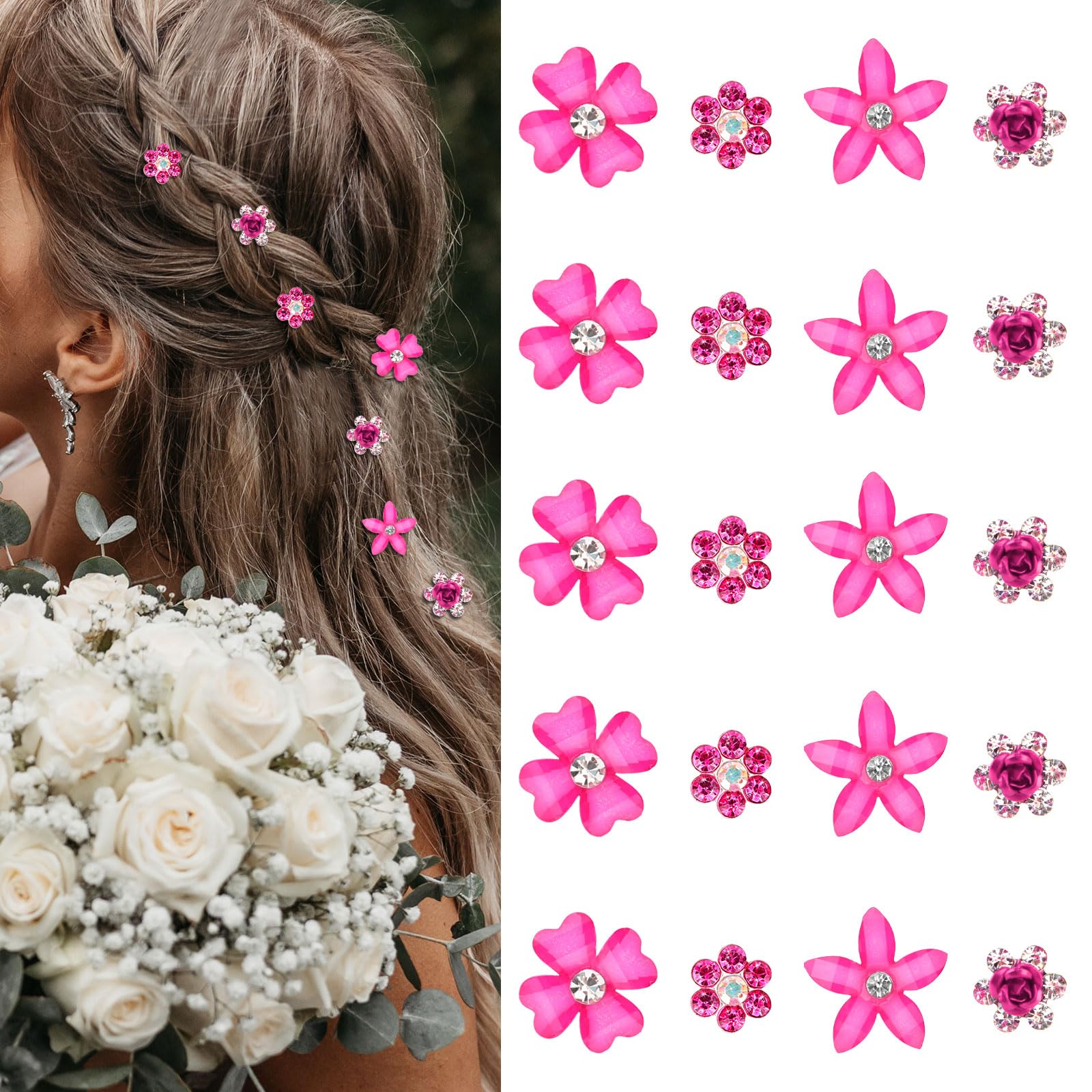 Amazon.com : YISSION 20Pcs Mini Flower Hair Clips Cute Rhinestone Hair ...