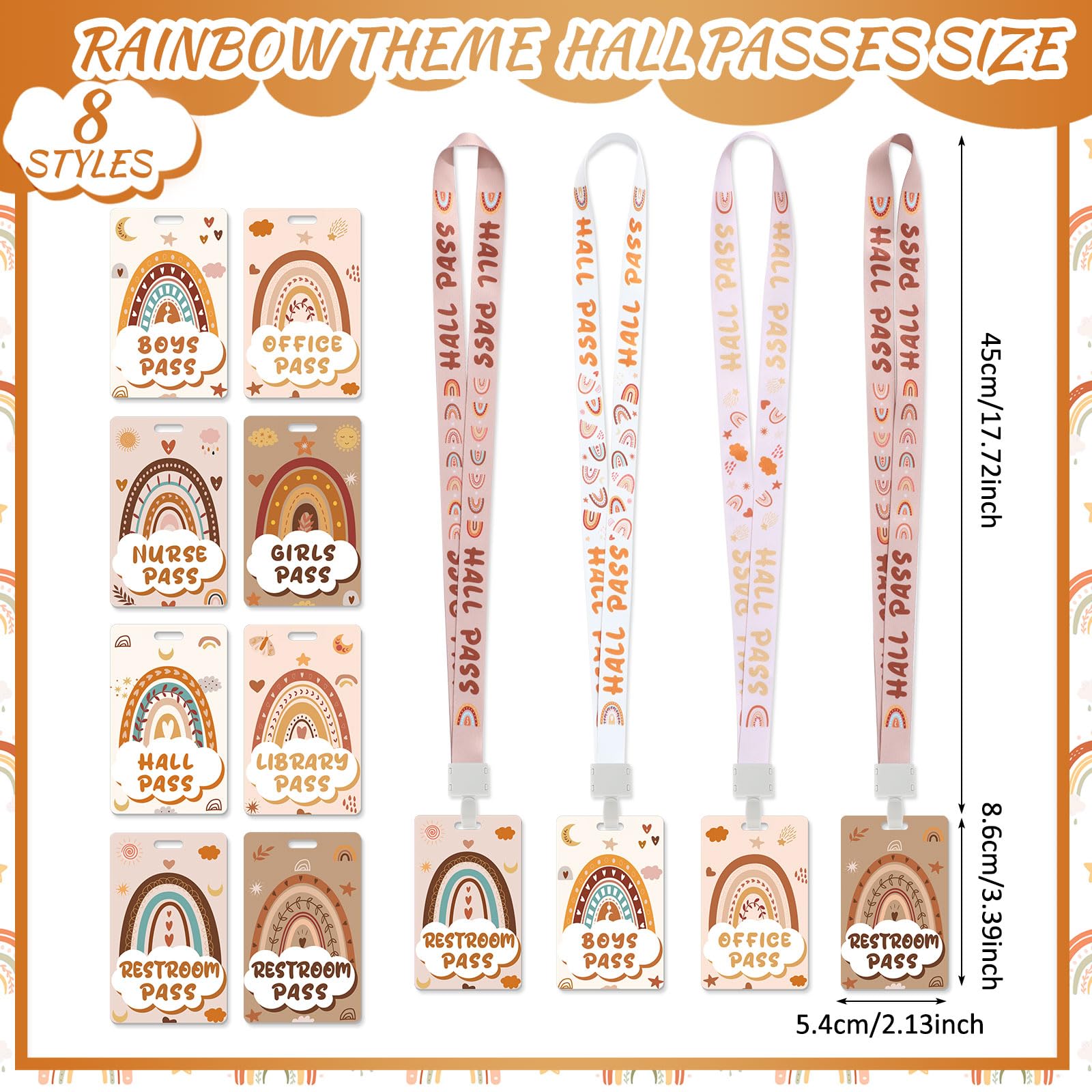 Snapklik.com : 8 Set PVC Hall Pass Lanyards Rainbow Unbreakable Hall ...