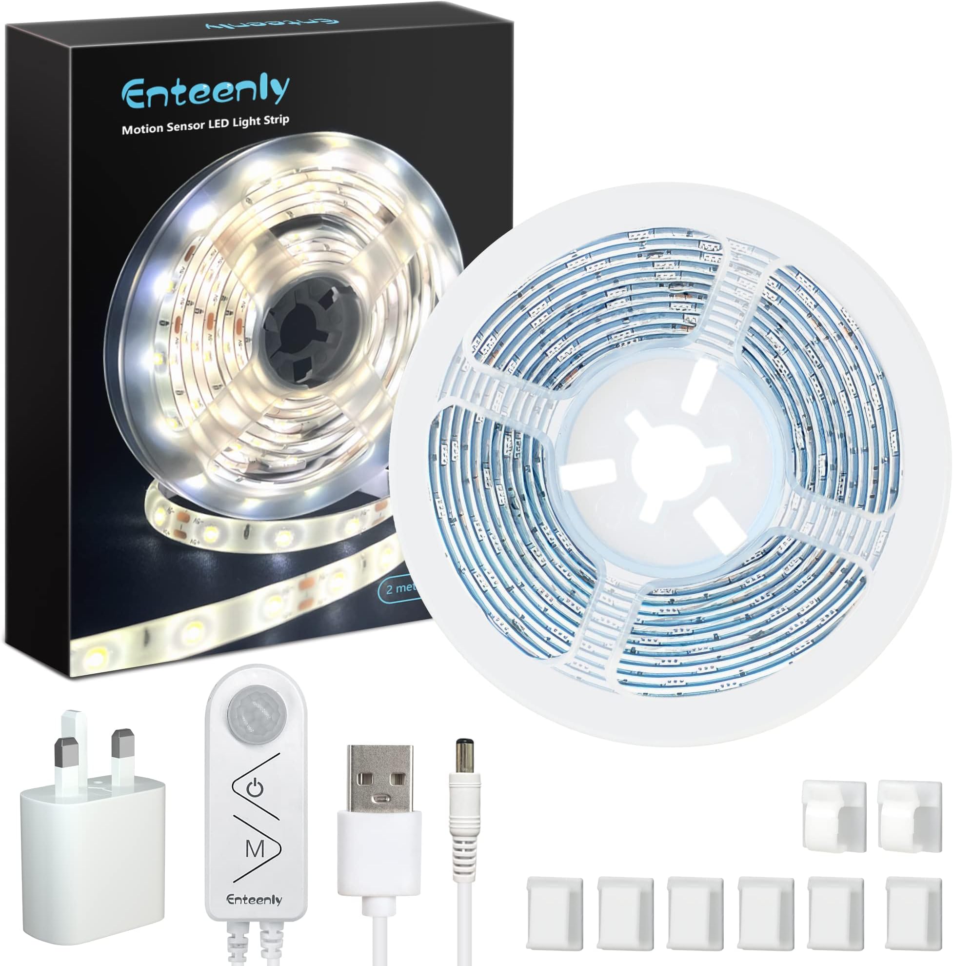 Enteenly 2M Motion Sensor LED Strip Light w/ UK Plug，IP54 Waterproof ...