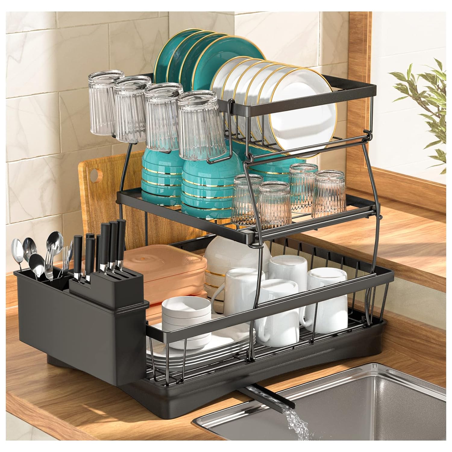 3-Tier Large Dish Racks for Kitchen Counter,Dish Drying Rack,Detachable ...