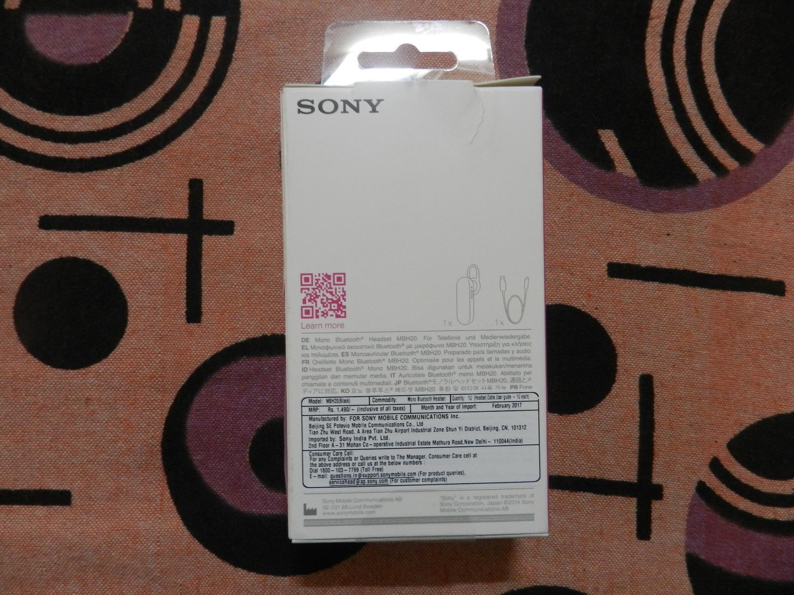 Sony Original 1287-3905.5 MBH20 Mono BT Headset Black Box : Amazon.in ...