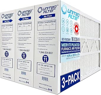 United Filter 16x25x5 MERV 11 Pleated Furnace Air Filter Dust Defense ...