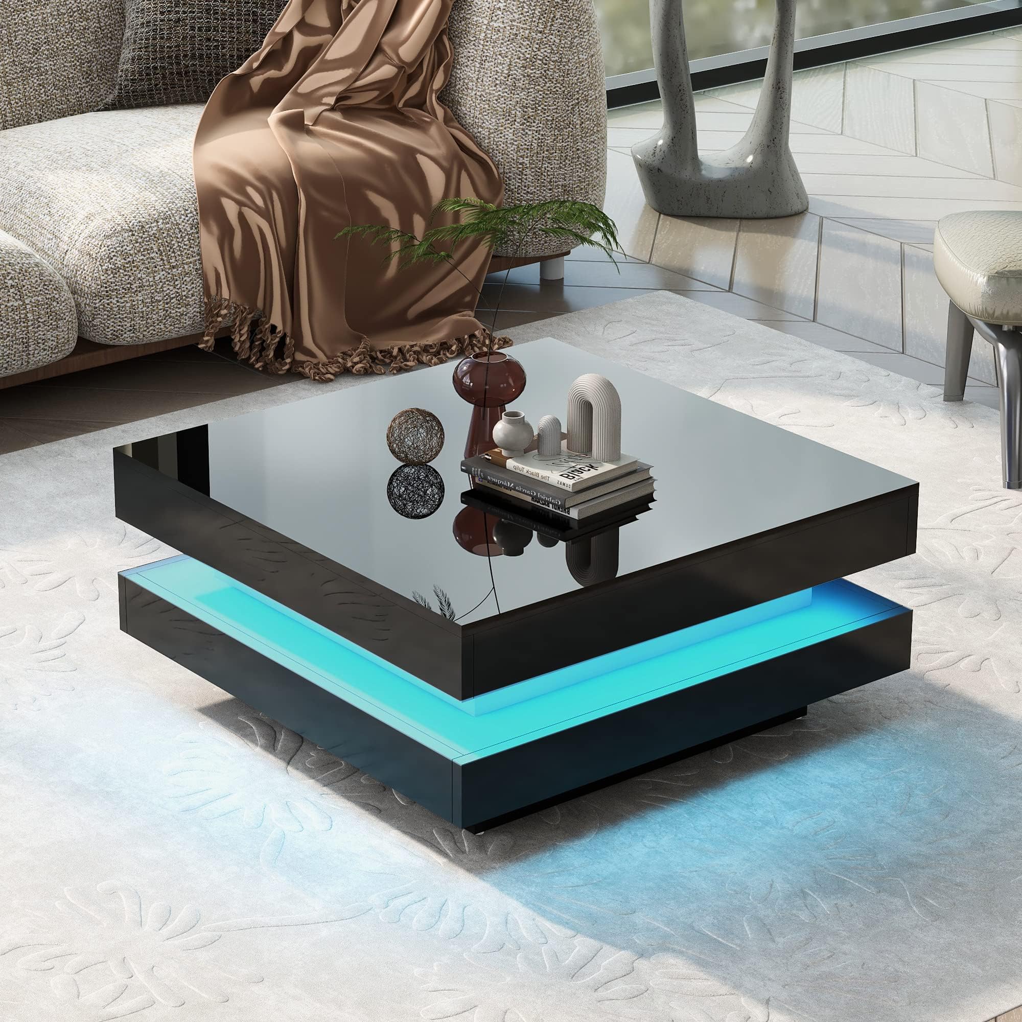Amazon.com: Square Coffee Table, Modern High Gloss Black Coffee Table ...