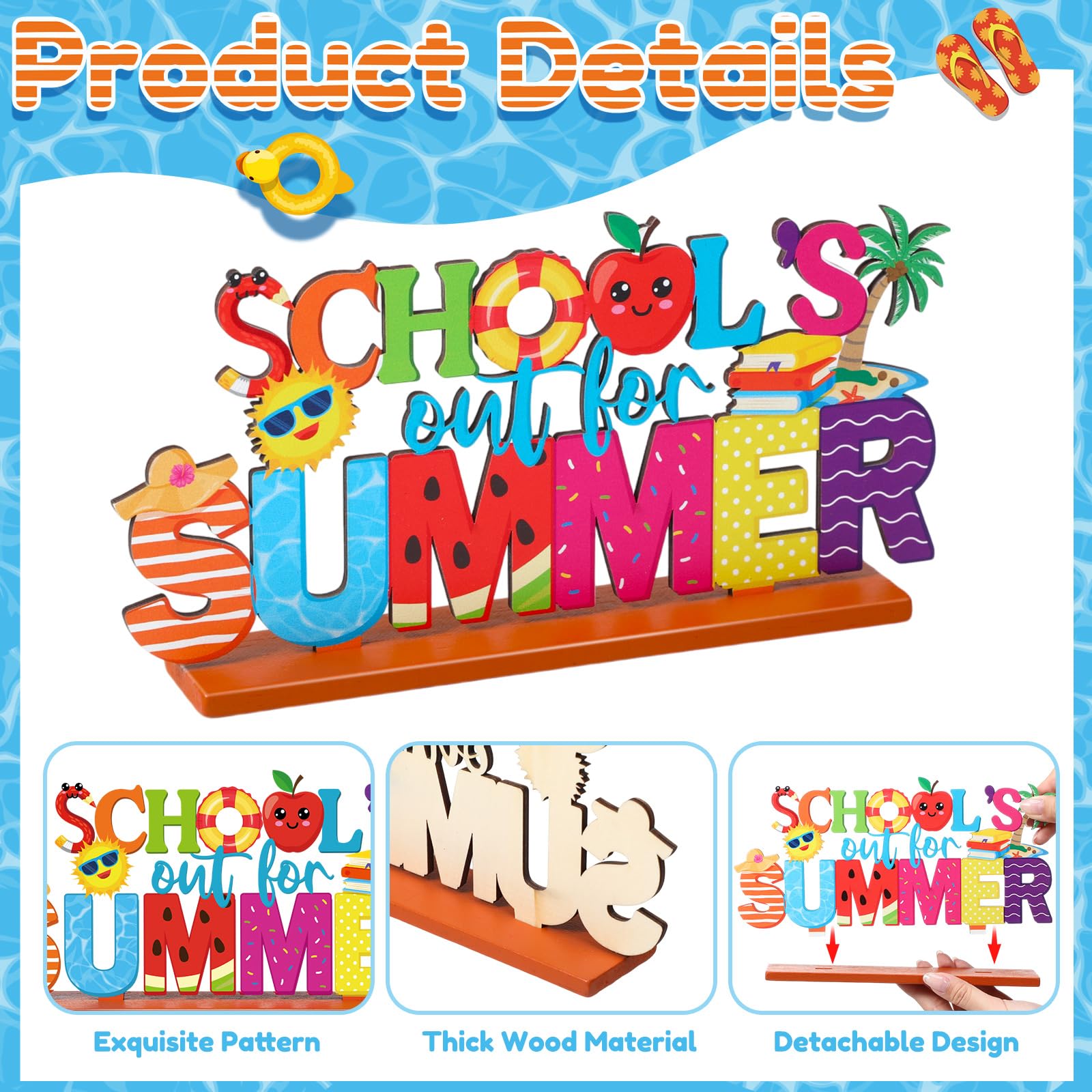 Snapklik.com : 4 Pcs Summer Hello Pool Party Decorations Table Wooden ...