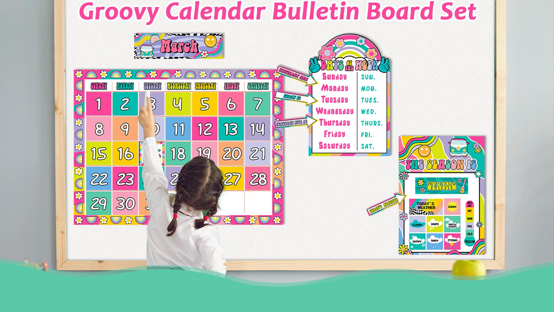 Classroom Calendar Colorful Crayon Calendar Bulletin Board Set ...