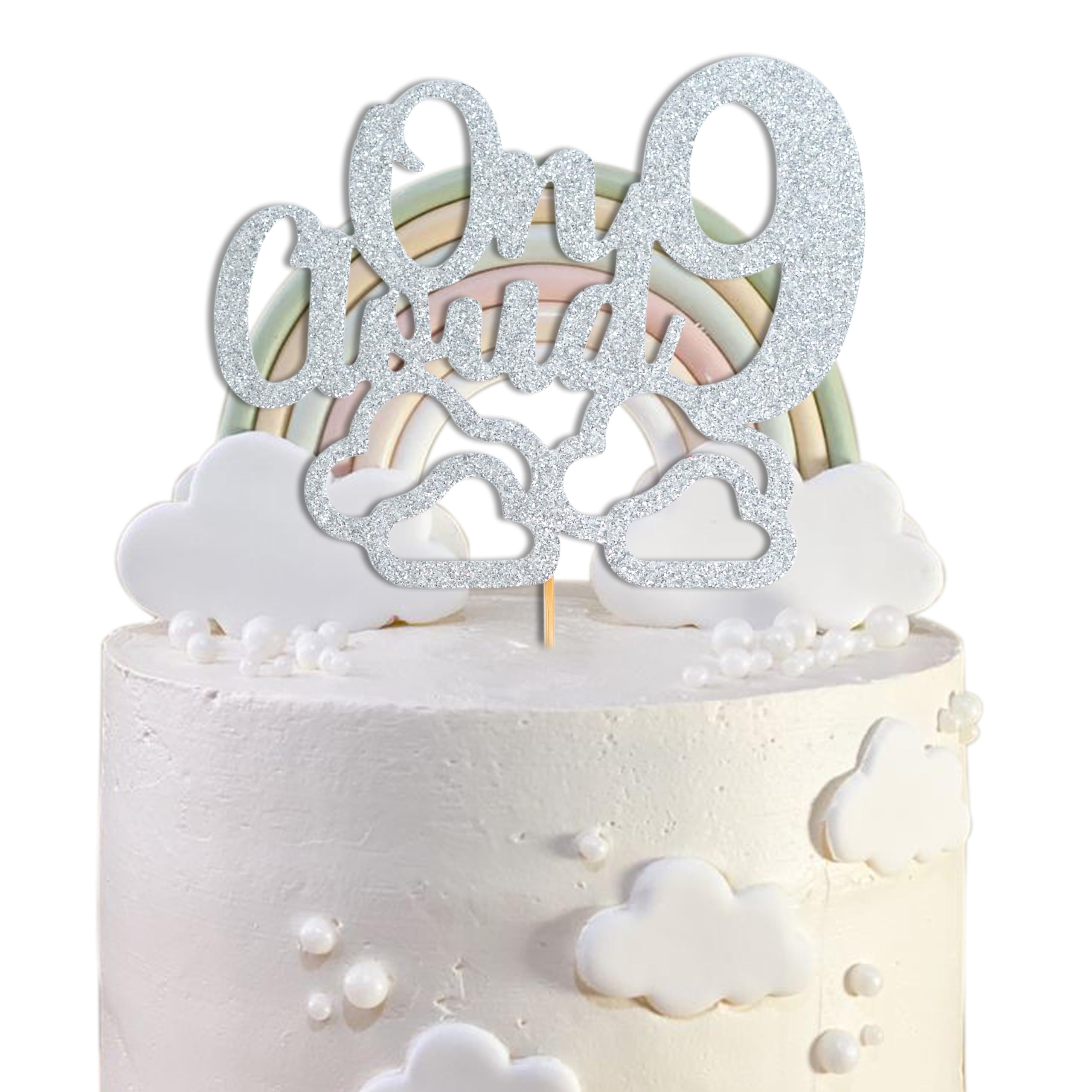 Amazon.com: CANTLY Silver Glitter on Cloud 9 Cake Topper - Happy 9th ...