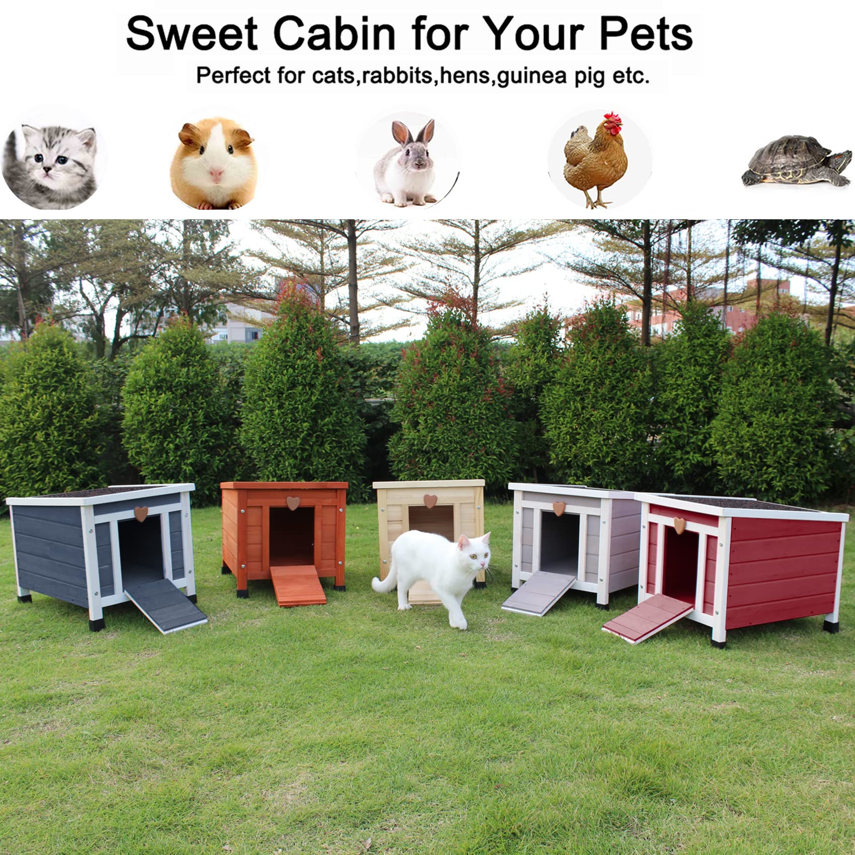 Rockever Cat House Outside, Feral Cat House Outdoor Weatherproof Rabbit ...
