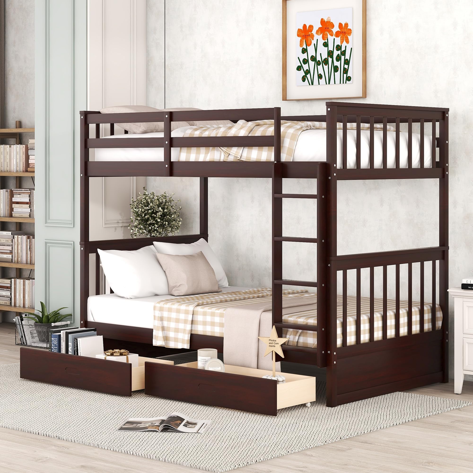Amazon.com: Merax Wood Bunk Bed with Drawers,Convertible Wood Bunk Bed ...