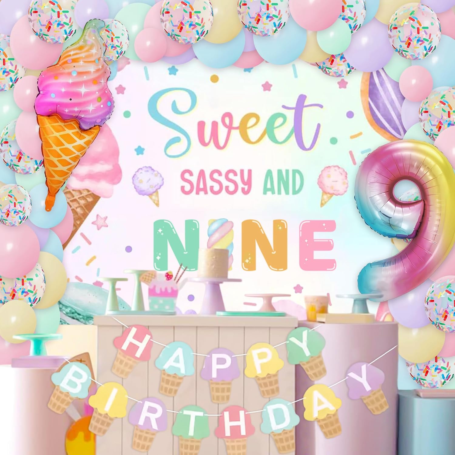 Amazon.com: Sweet Sassy and Nine Birthday Decorations for Girl 9 Year ...