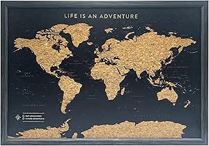 Splosh Framed Travel Map - Black Medium Wooden Pin Board with 100 Pins ...