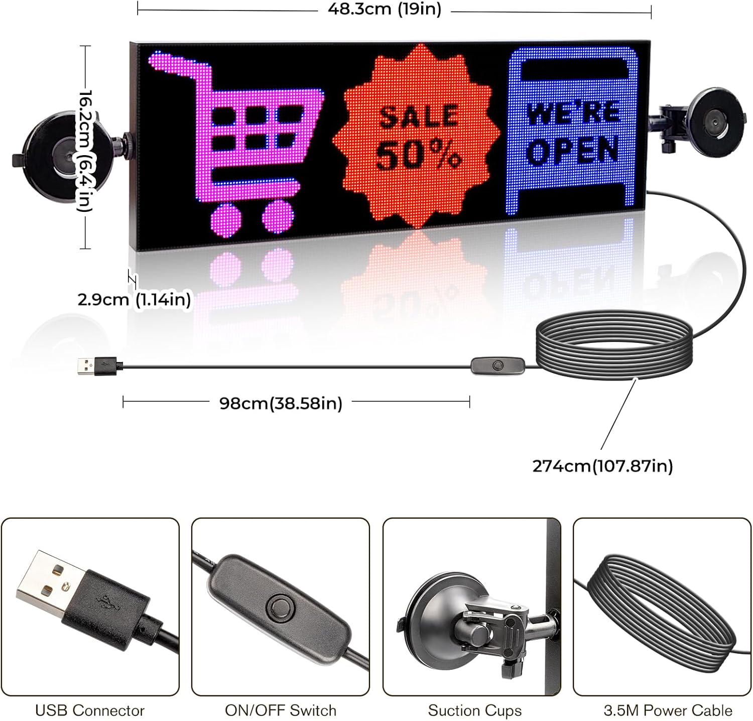 Leadleds P5 RGB – Letrero LED RGB, WiFi y USB programable de ...