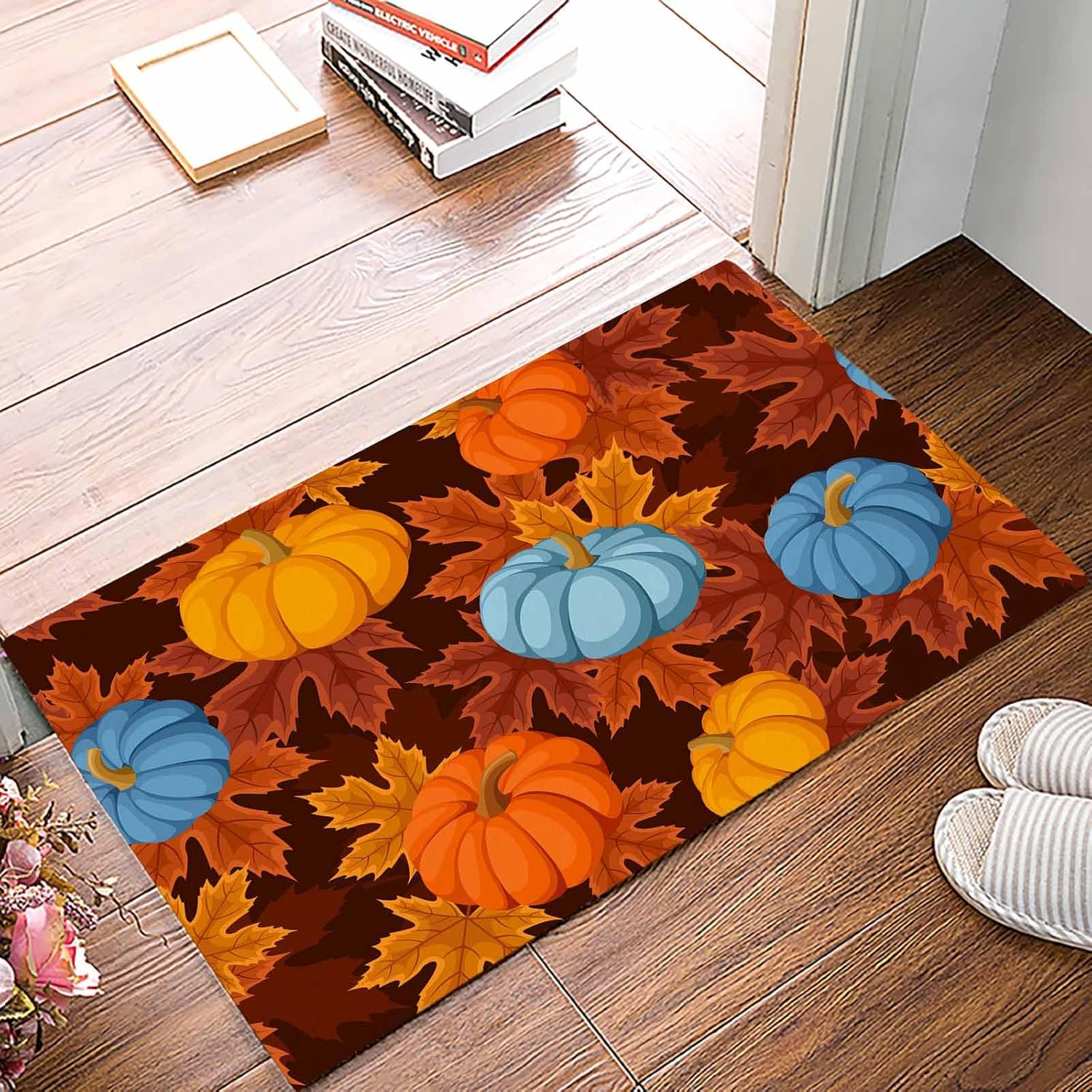 Amazon.com: Fall Door Mat, Blue Orange Pumpkin Front Door Mat Indoor ...