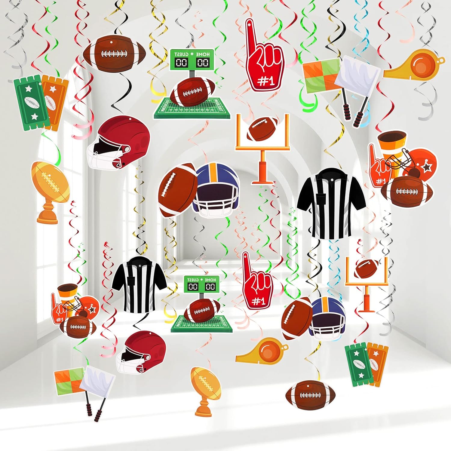 Amazon.com: 36 Pcs Football Hanging Swirl Sports Party Decorations ...