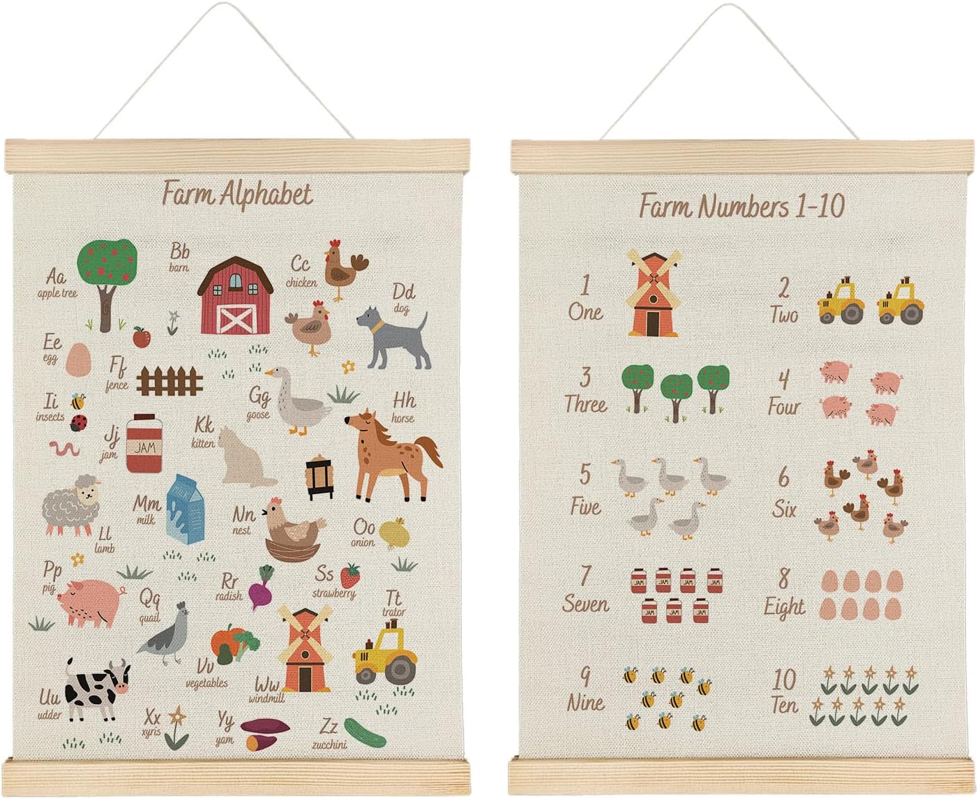 Amazon.com: Qvapt Farm Animal Number Alphabet Poster Set - Farm Animal ...