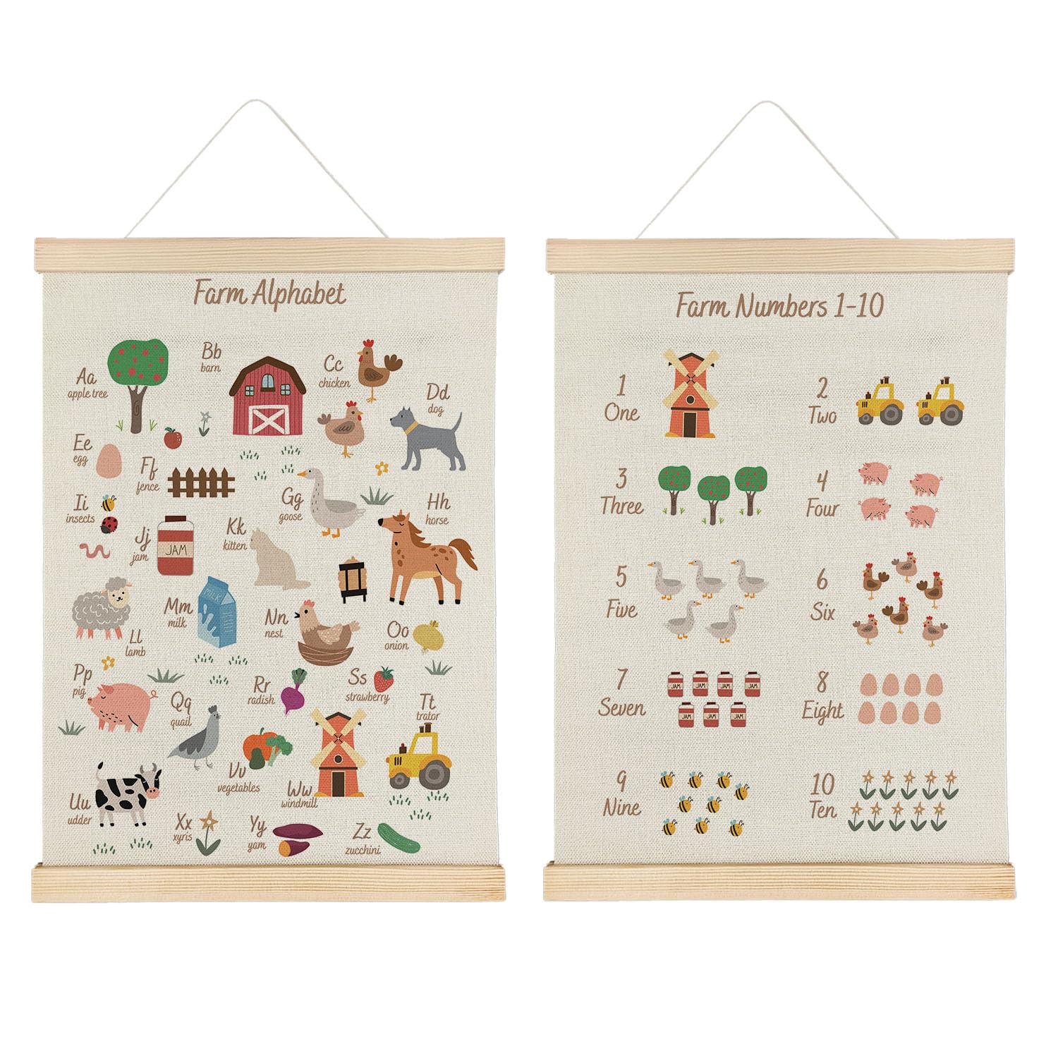 Amazon.com: Qvapt Farm Animal Number Alphabet Poster Set - Farm Animal ...