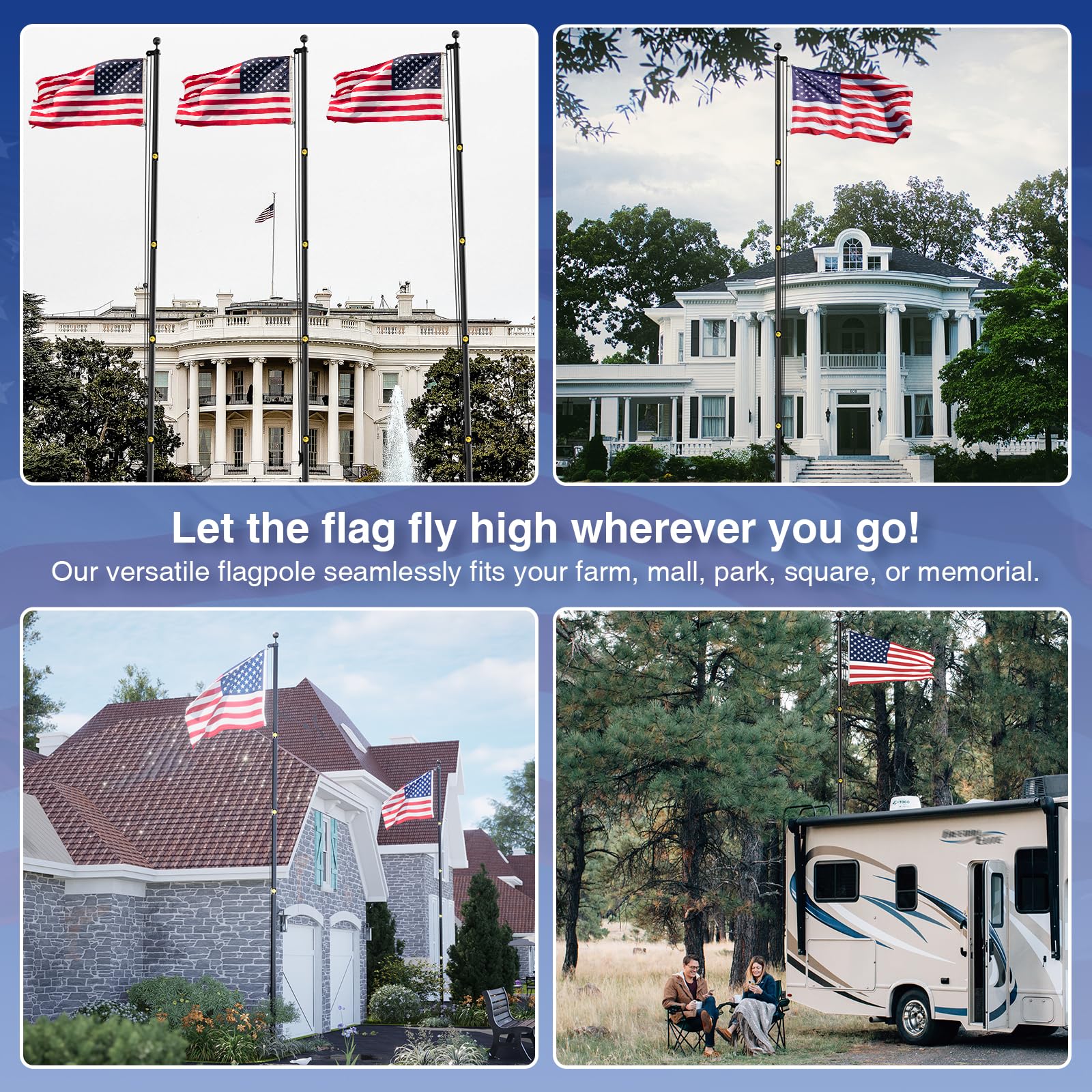 Flag Poles for Outside House in Ground - 25FT Sectional Aluminum Extra ...
