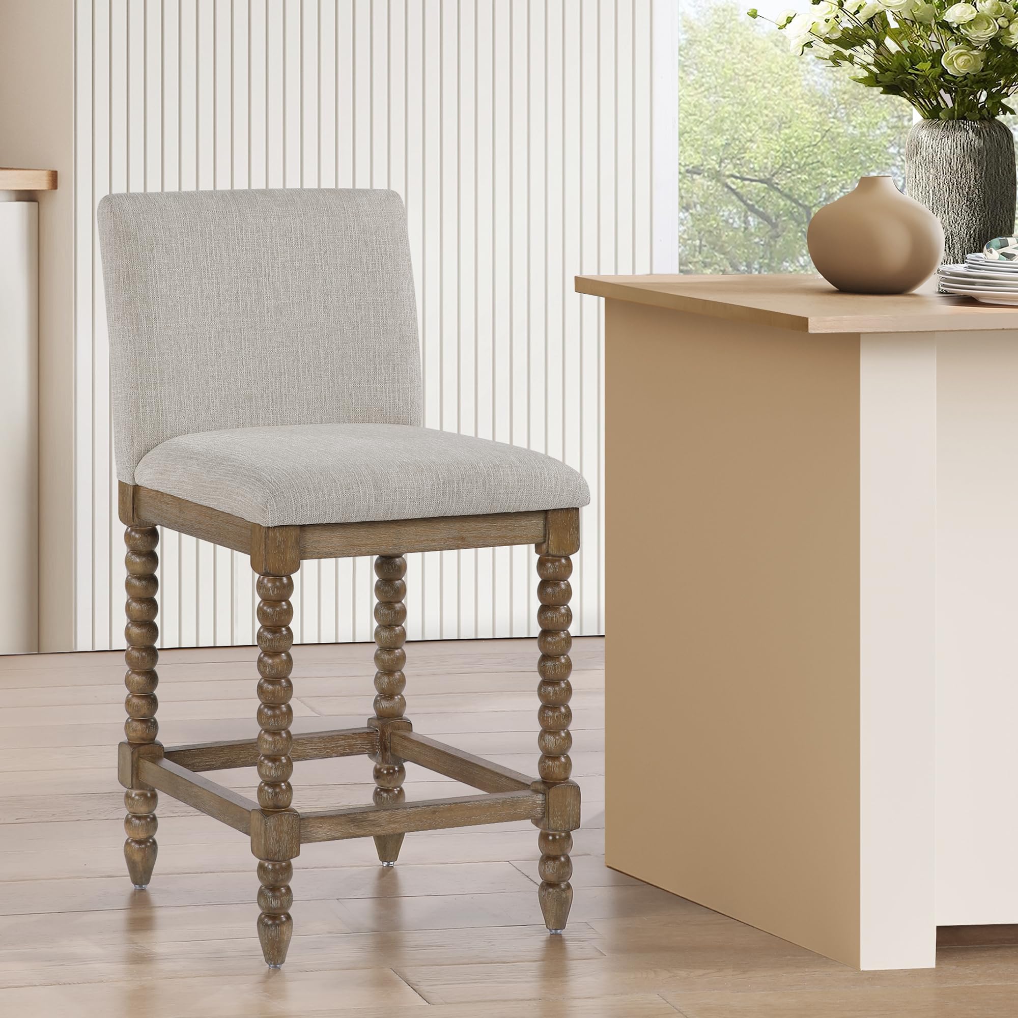 DUHOME Spindle Counter Stool with Padded Spring Seat,Wooden Bar Stools ...
