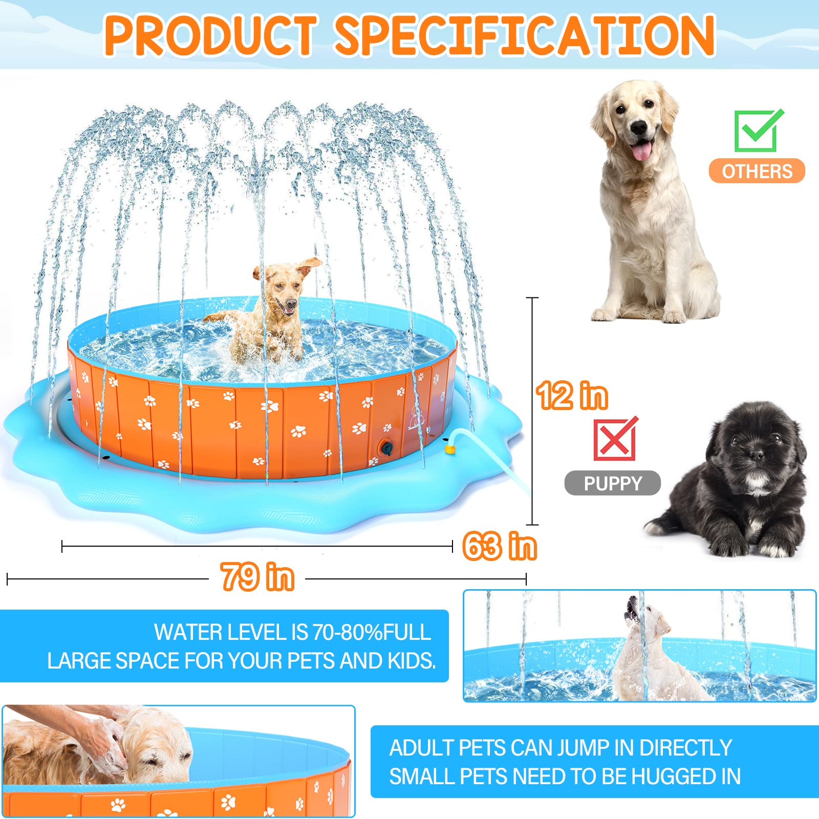 Snapklik.com : 77"x12" Dog Pool For Large Dogs Pool For Kids Dogs 2 In1 ...