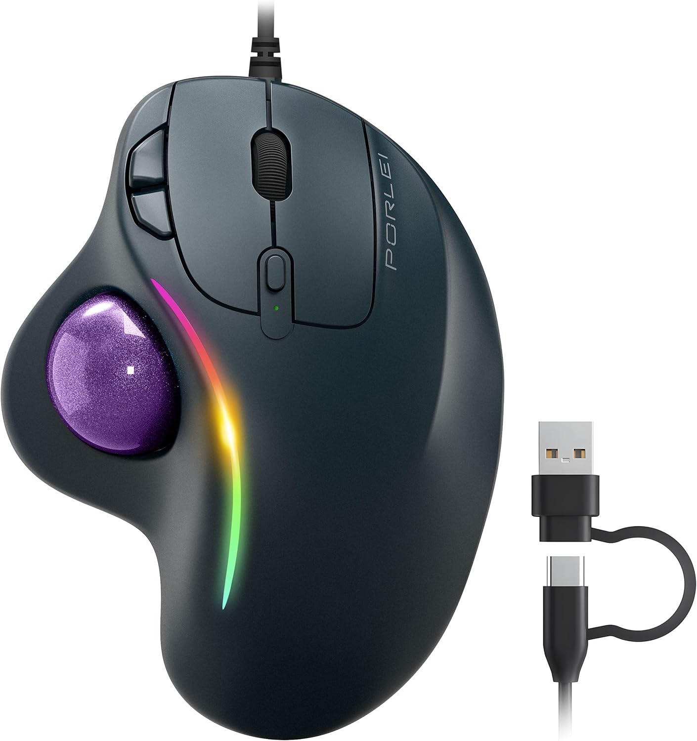 Amazon.com: PORLEI Wired Trackball Mouse with RGB Lighting, Ergonomic ...