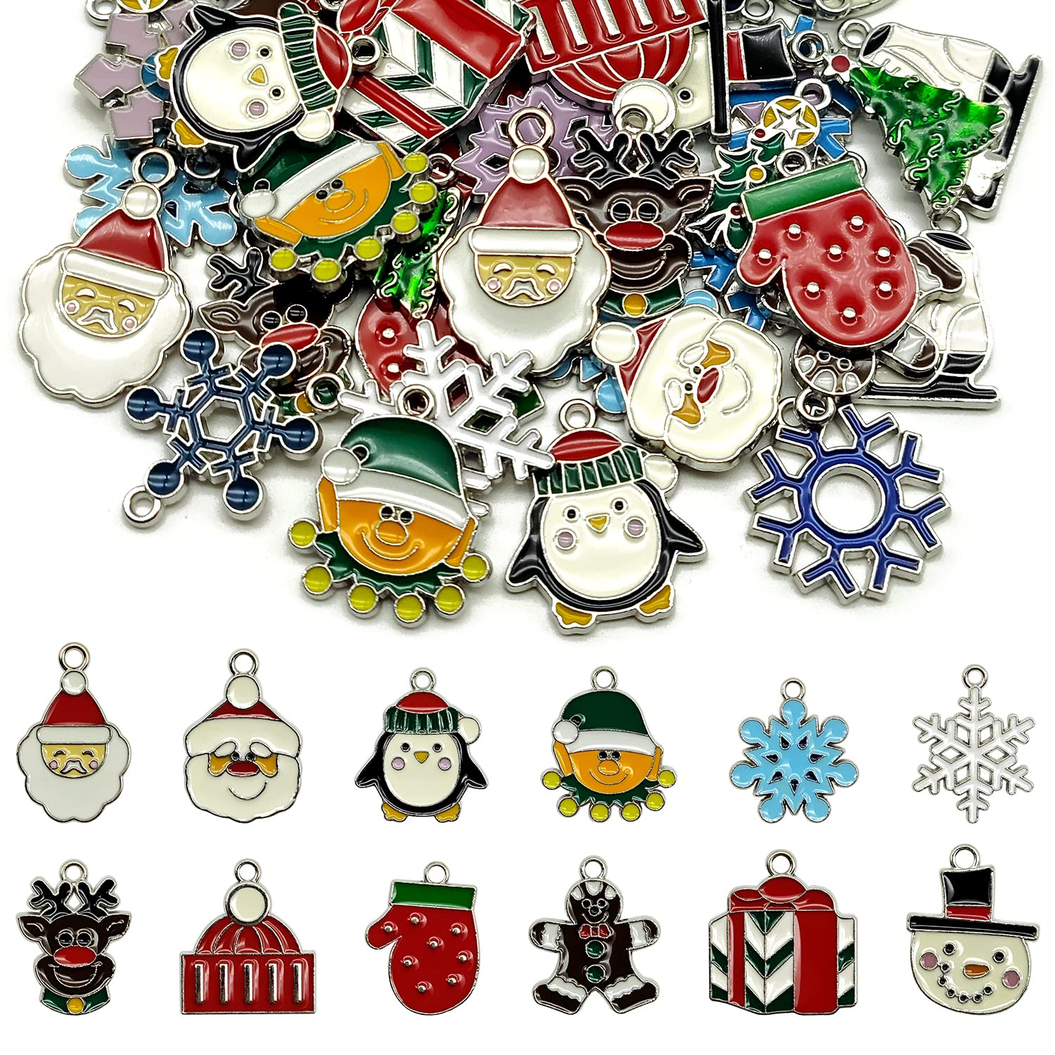 Maykah 40pcs Christmas Charms, Xmas Silver Plated Chrome Charms ...