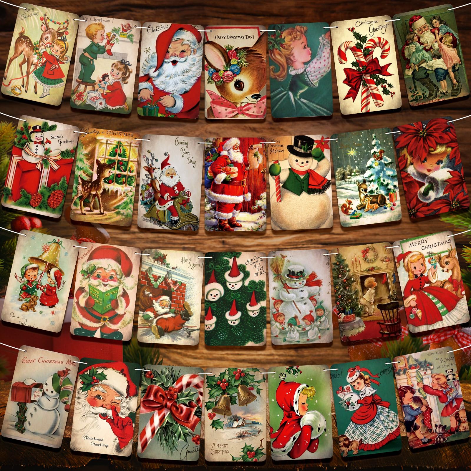 Amazon.com: Kinlop 4 Pieces Vintage Christmas Banner Xmas Fireplace ...