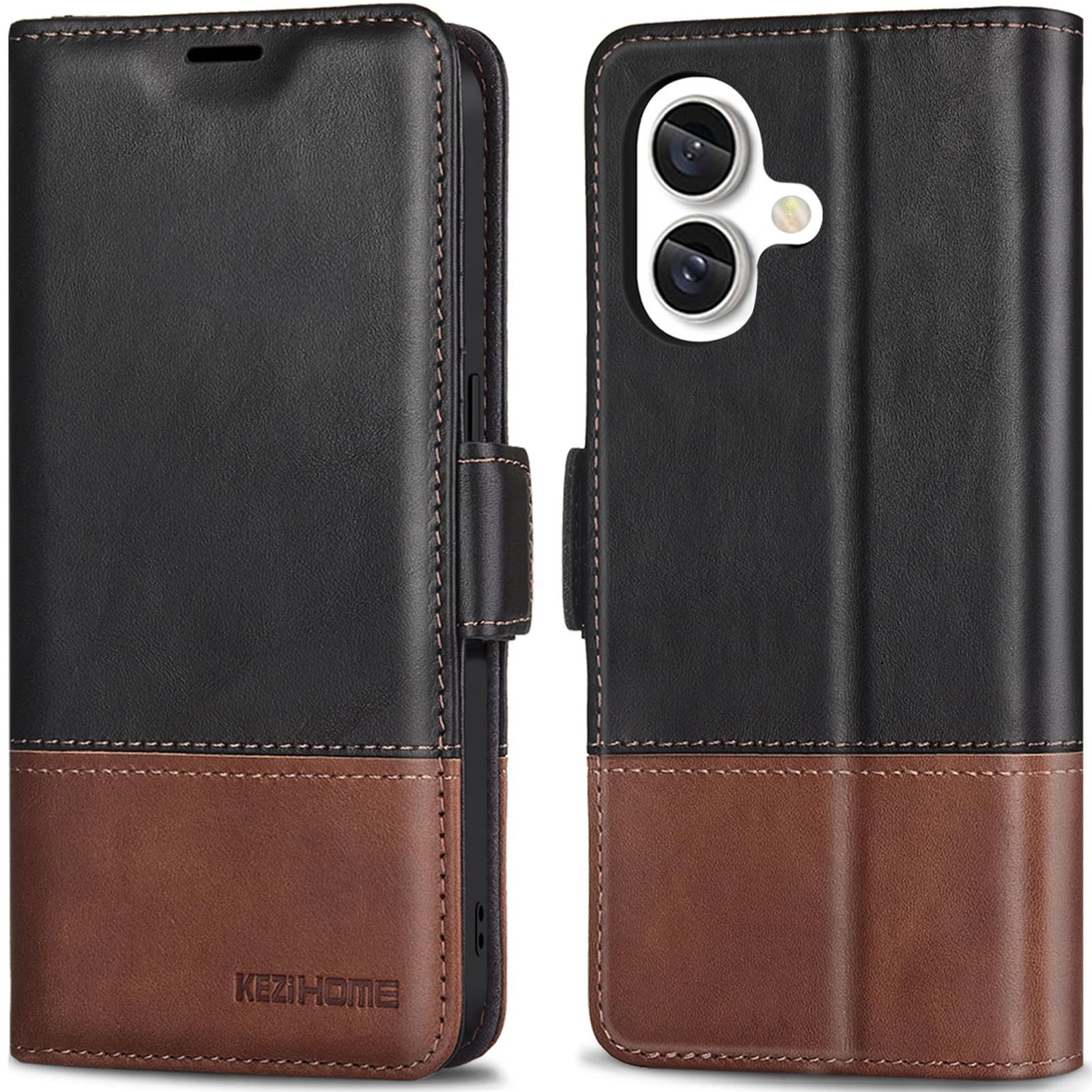 Amazon.com: KEZiHOME Compatible with iPhone 16 Wallet Case, Genuine Leather RFID Blocking Folio ...