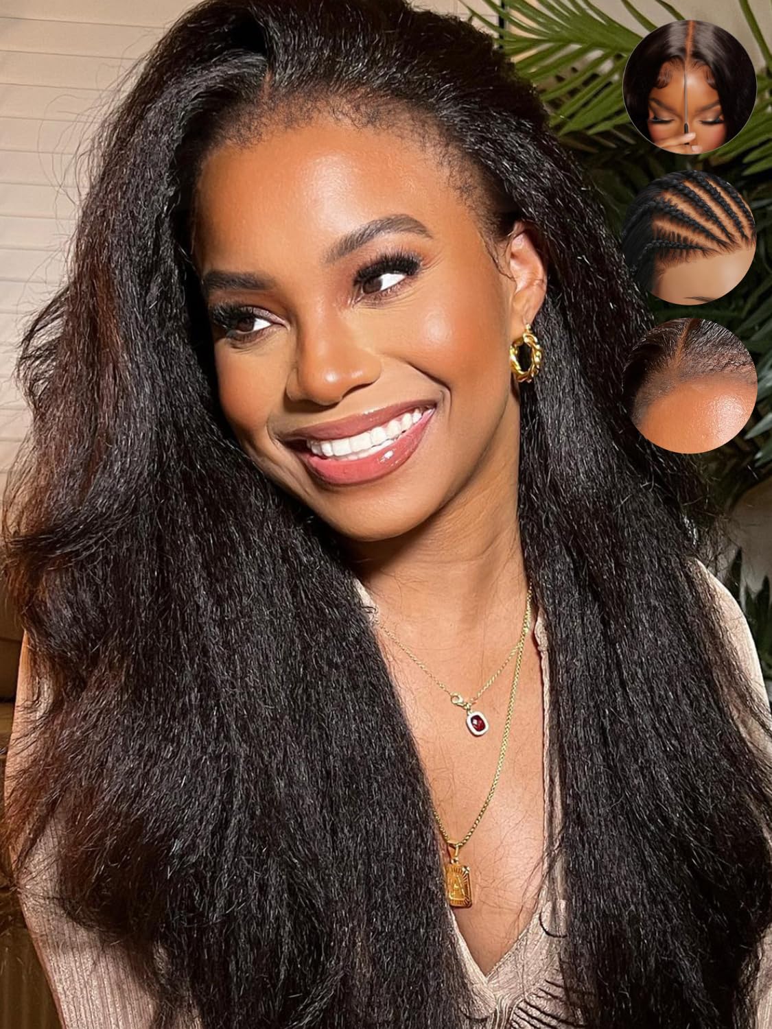 Amazon.com : YIROO Bye Bye Knots Glueless Wig Yaki Straight Pre Cut 7x5 ...