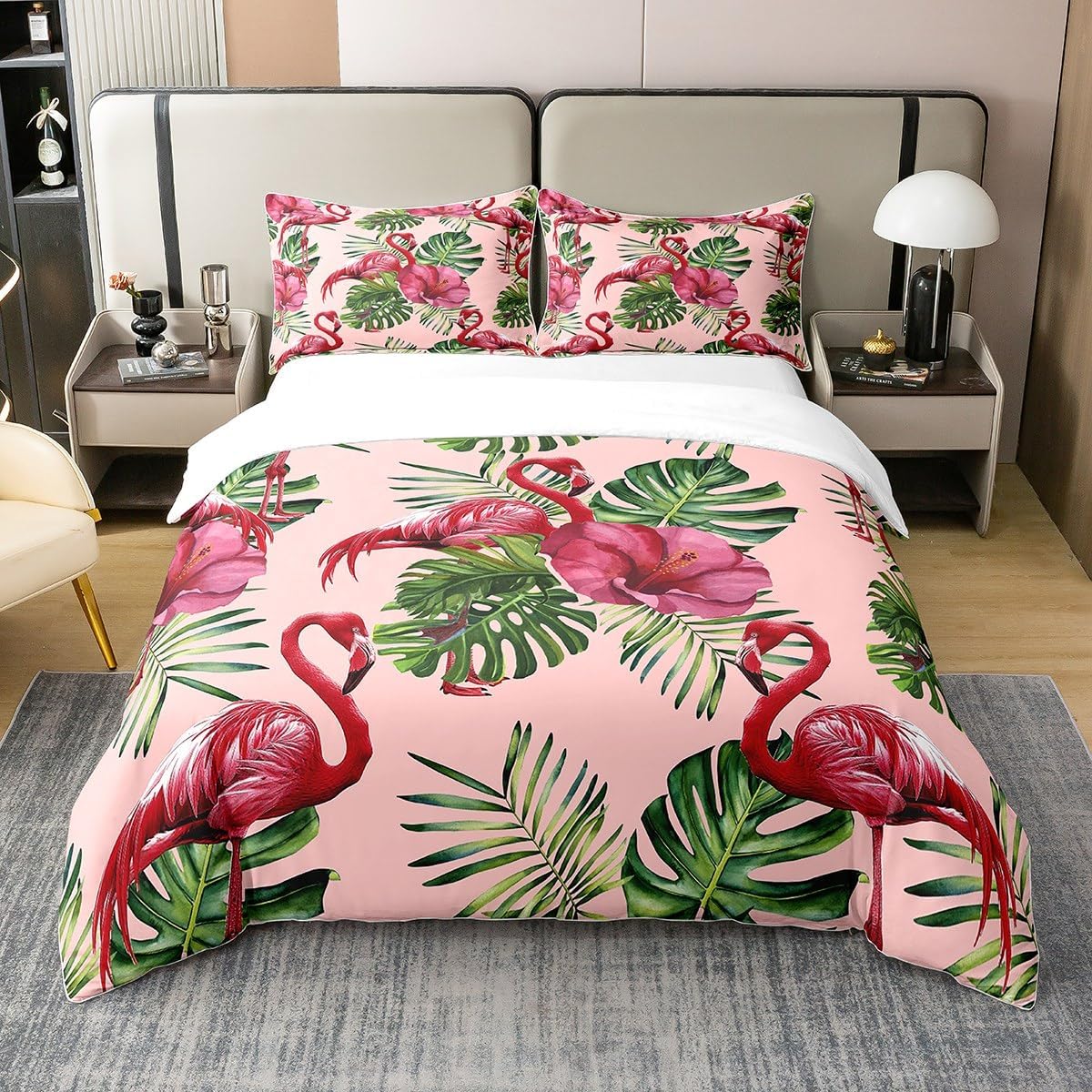 Amazon.com: Flamingo Bedding Set King Size Kids Tropical Flamingo Flroal Comforter Cover Set for ...