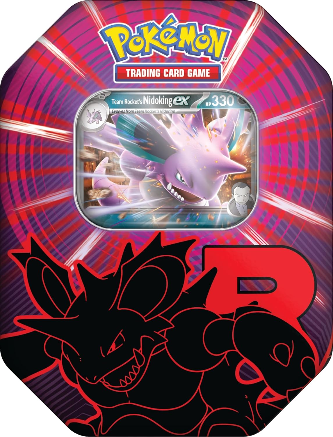 Pokémon TCG: Team Rocket Tin – Nidoking ex (1 Foil Promo Card & 4 ...