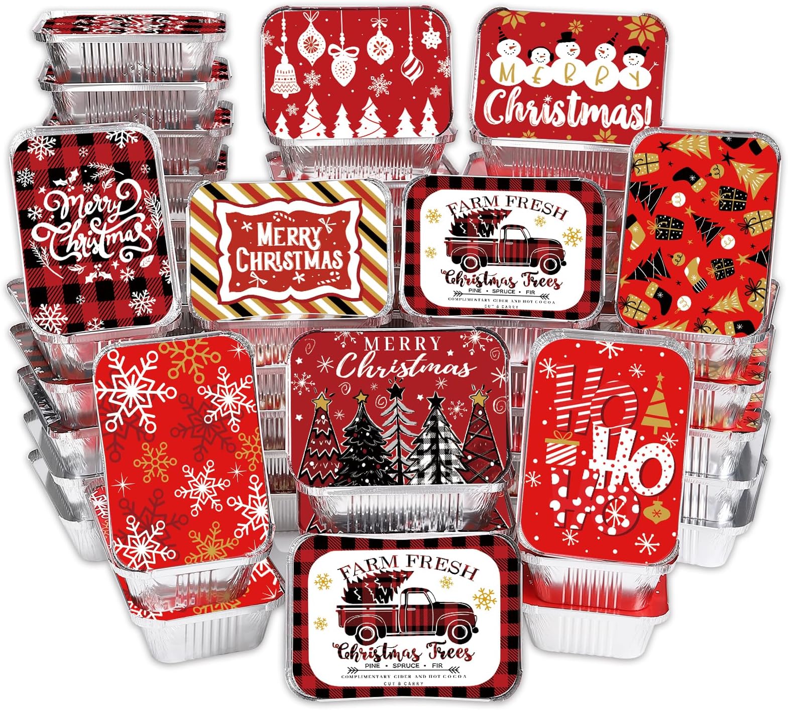 Amazon.com: 50 Pack Christmas Cookie Tins with Lids - 2.25LB Aluminum ...