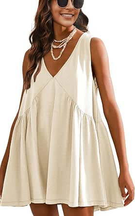 Athlisan Womens Summer Sleeveless Mini Dress Casual Loose V Neck ...