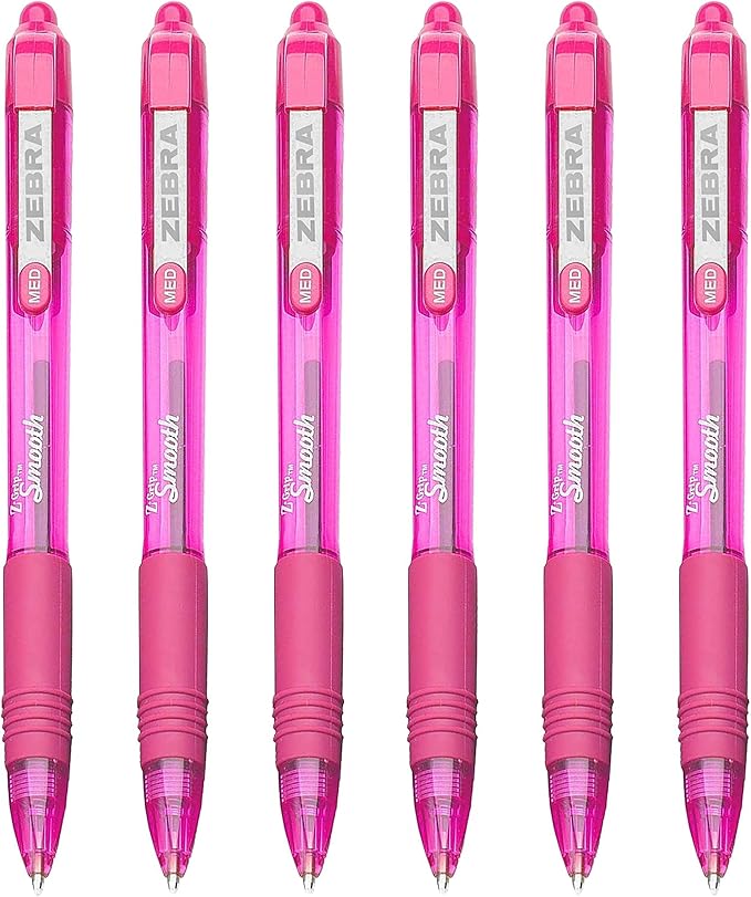 ZEBRA Z-Grip Smooth - Retractable Ballpoint Pen - Pack of 6 - Pink ...