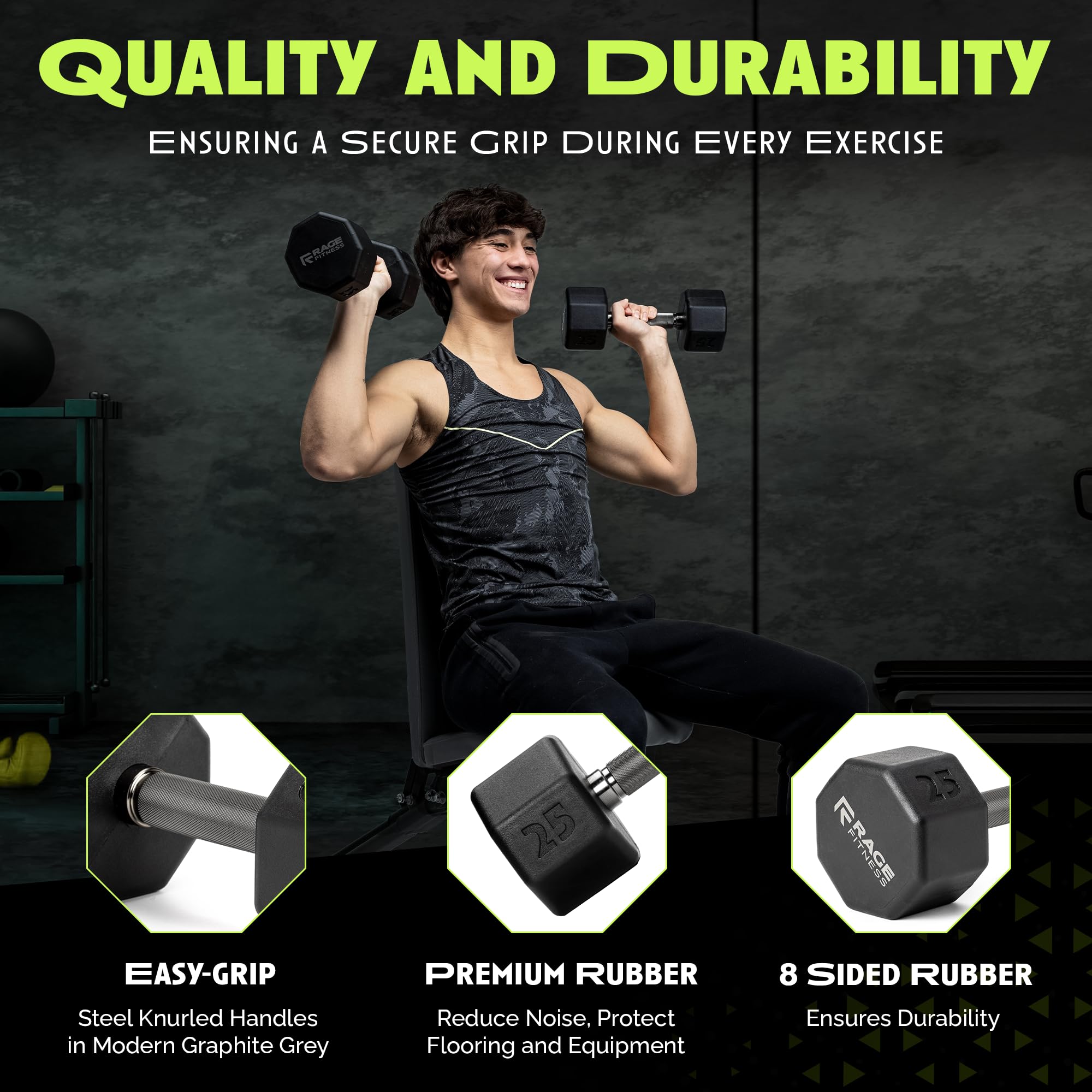 Snapklik.com : Rubber Coated Dumbbell - No Roll Design Easy-Grip Steel ...