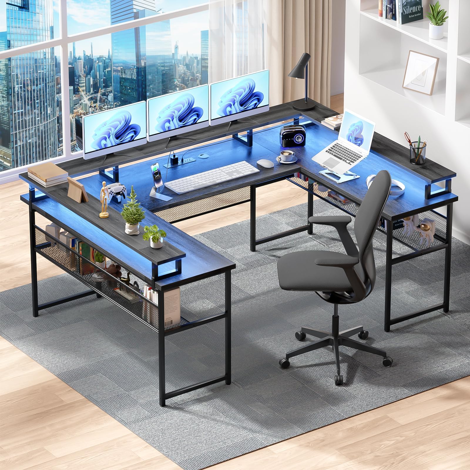 Amazon.com: Unikito U Shaped Computer Desk, Reversible L Shaped Office ...