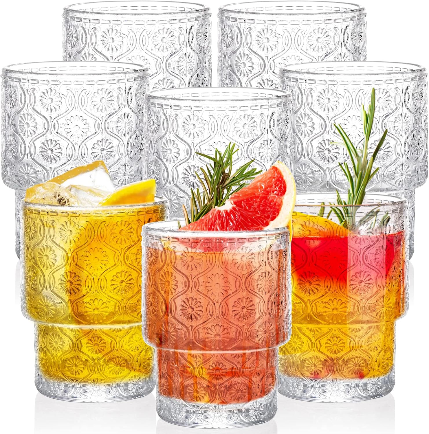 Amazon.com | AVLA 8 Pack Vintage Drinking Glassware, 7 oz Romantic ...