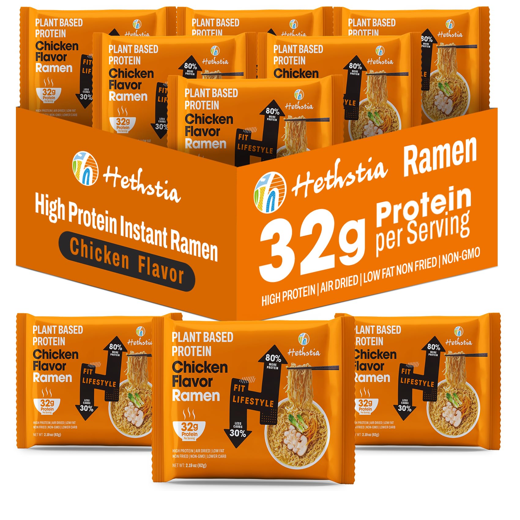 Hethstia High Protein Ramen Soup Chicken Flavor 6 Pack Instant ...