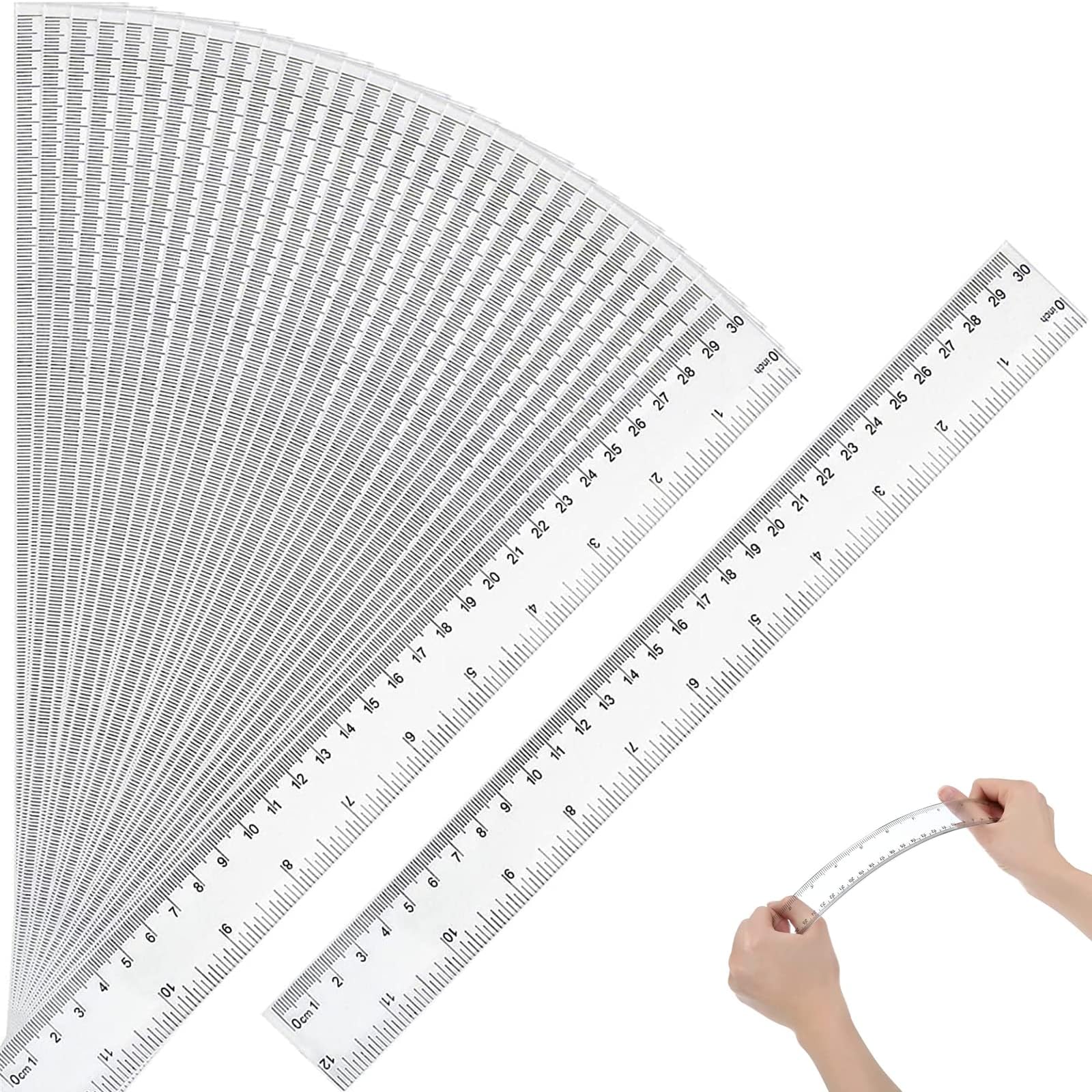 KUANVE 30 Pcs Clear Plastic Ruler Set, 12 Inch/30 cm Transparent ...