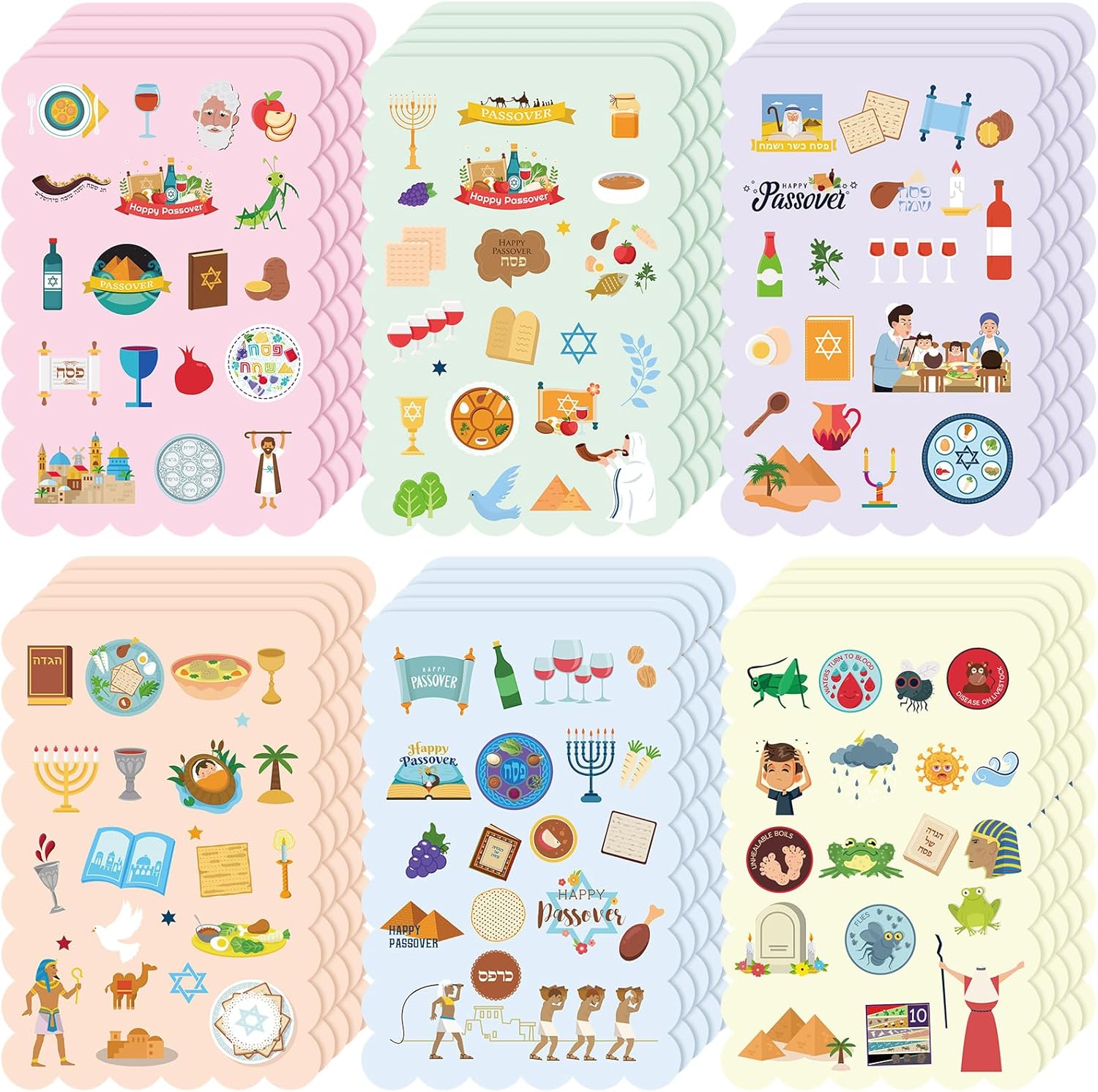 Amazon.com: Trandraft 30 Sheets Passover Seder Sticker 6 Styles Happy ...