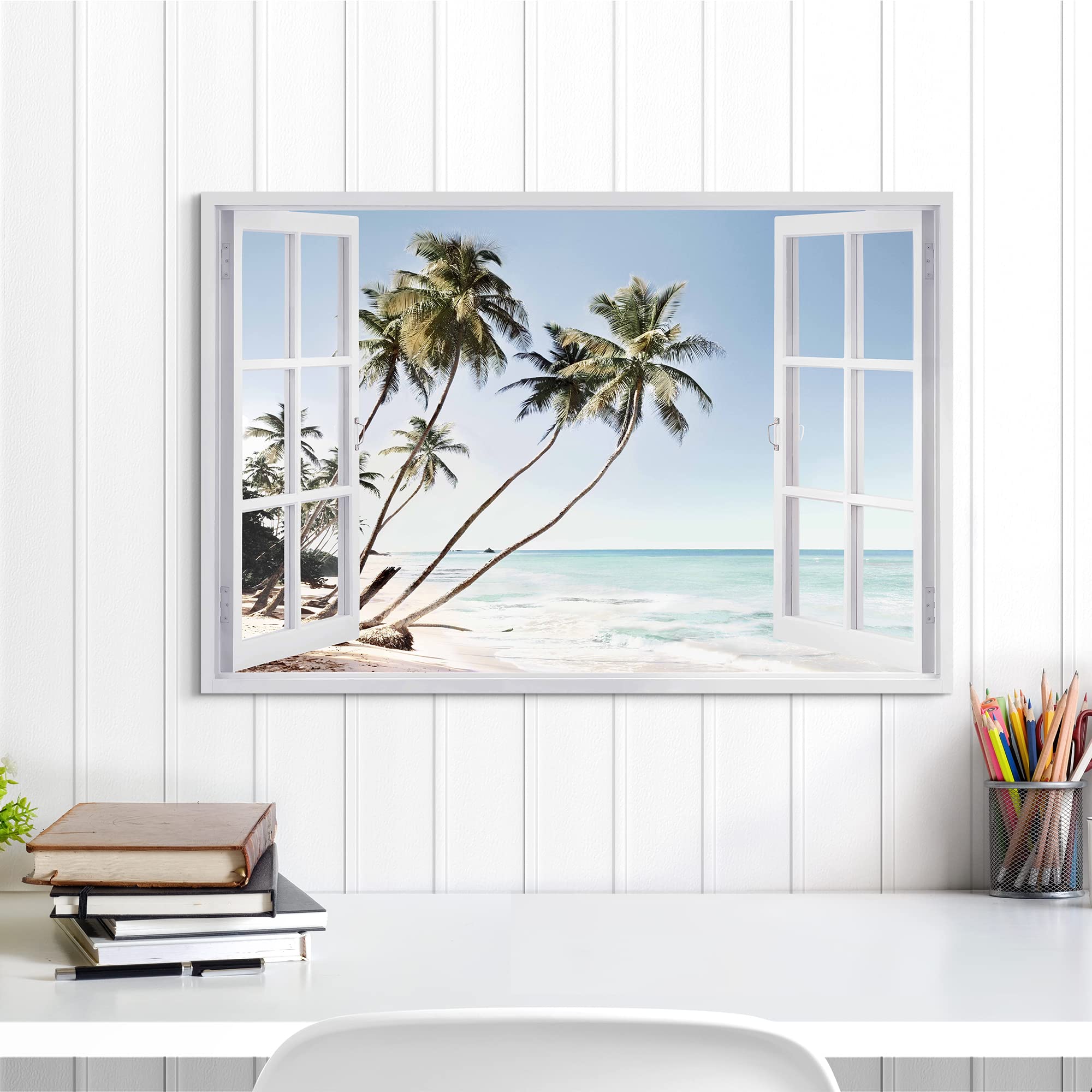 arttitue Beach Window Canvas Wall Art: Modern Bedroom Living Room ...