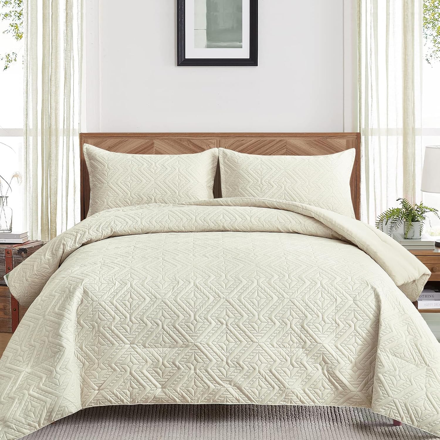 Amazon.com: WONGS BEDDING Beige Comforter Set King Size(104"×90 ...