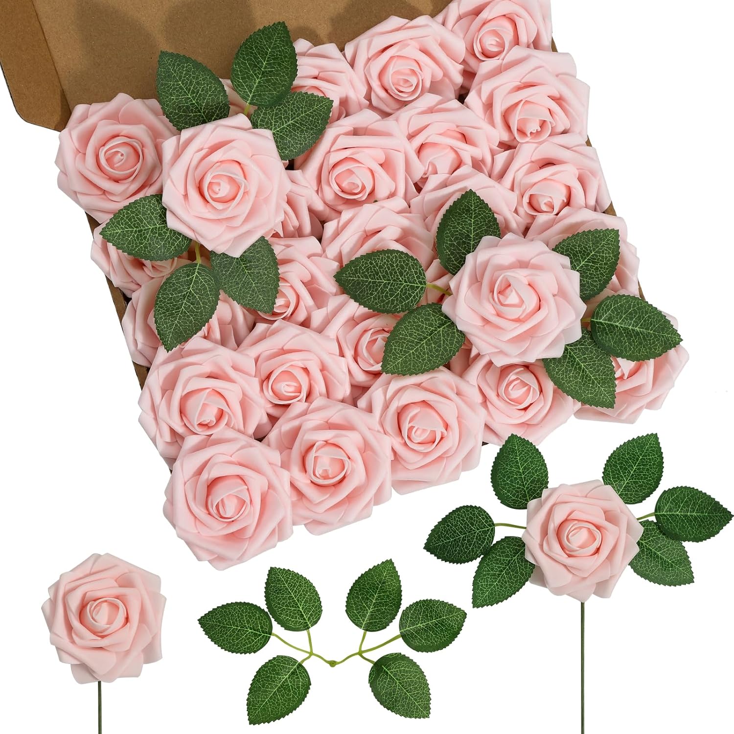 Amazon.com: DuHouse 25Pcs Artificial Roses Flowers Fake Roses with ...