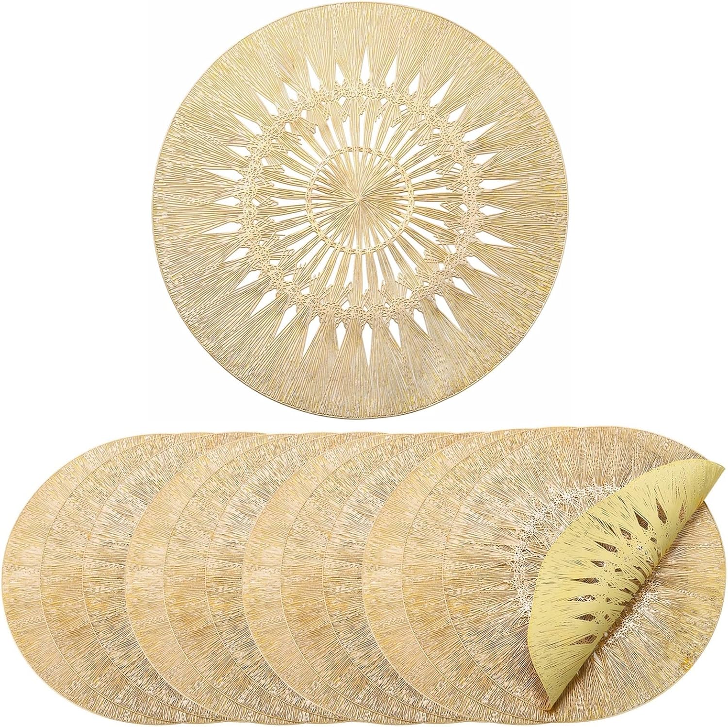 Cididu Set of 12 Gold Round Placemats, Hollow Out Pressed Vinyl ...