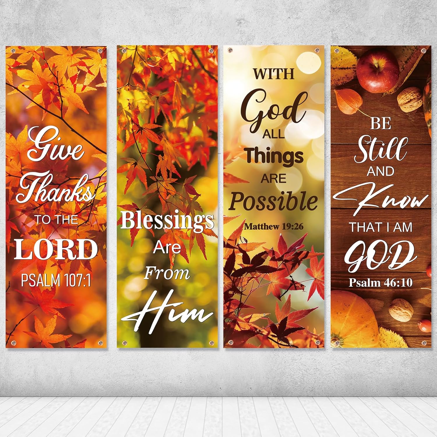 Amazon.com: 4 Pcs Fall Harvest Church Banners with Bible Verse Backdrop ...