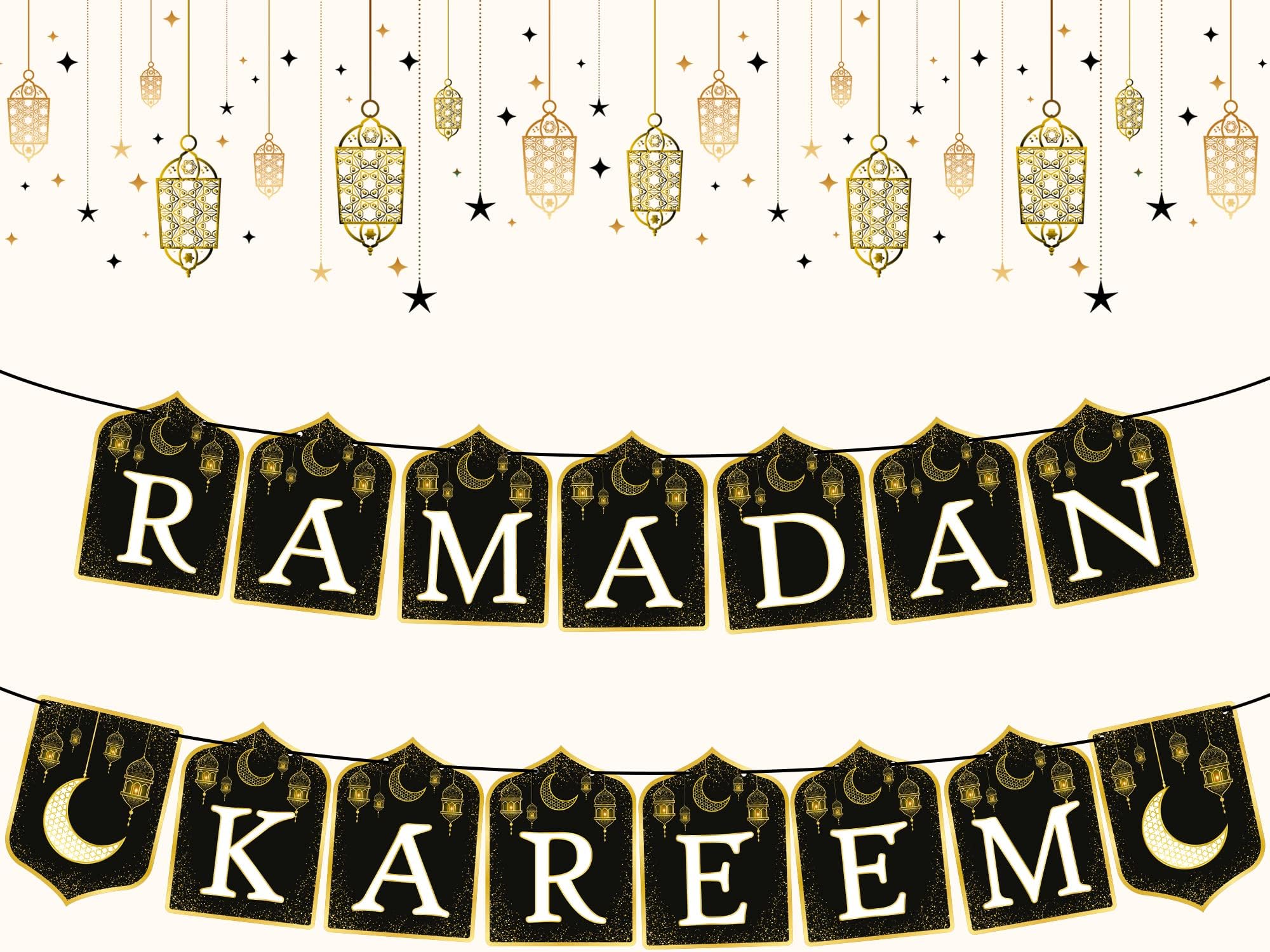 Amazon.com: Ramadan Mubarak Garland Eid Decorations, Shining Gold Star ...