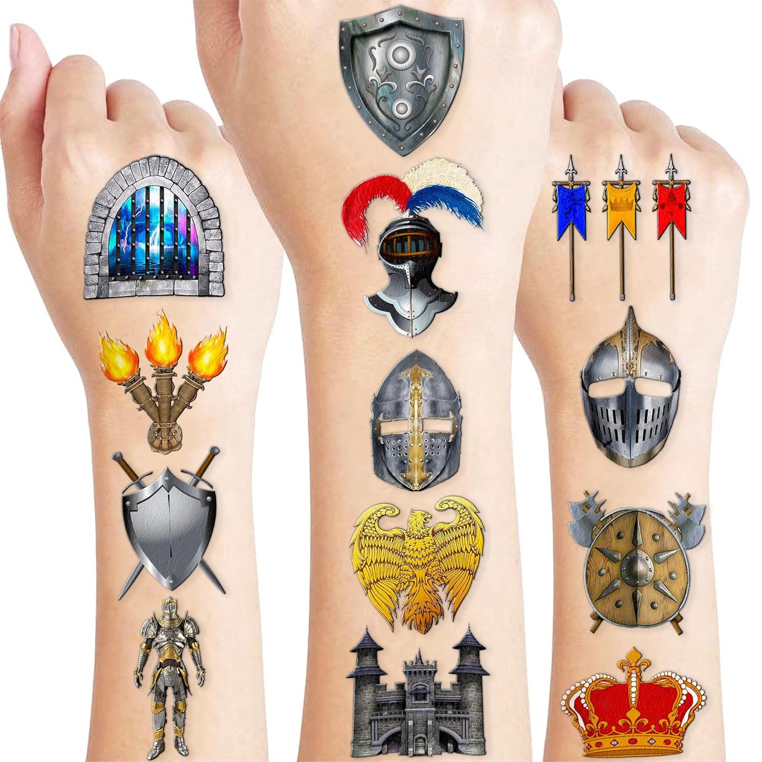 Amazon.com : 105PCS Medieval Knight Temporary Tattoos Stickers Theme ...