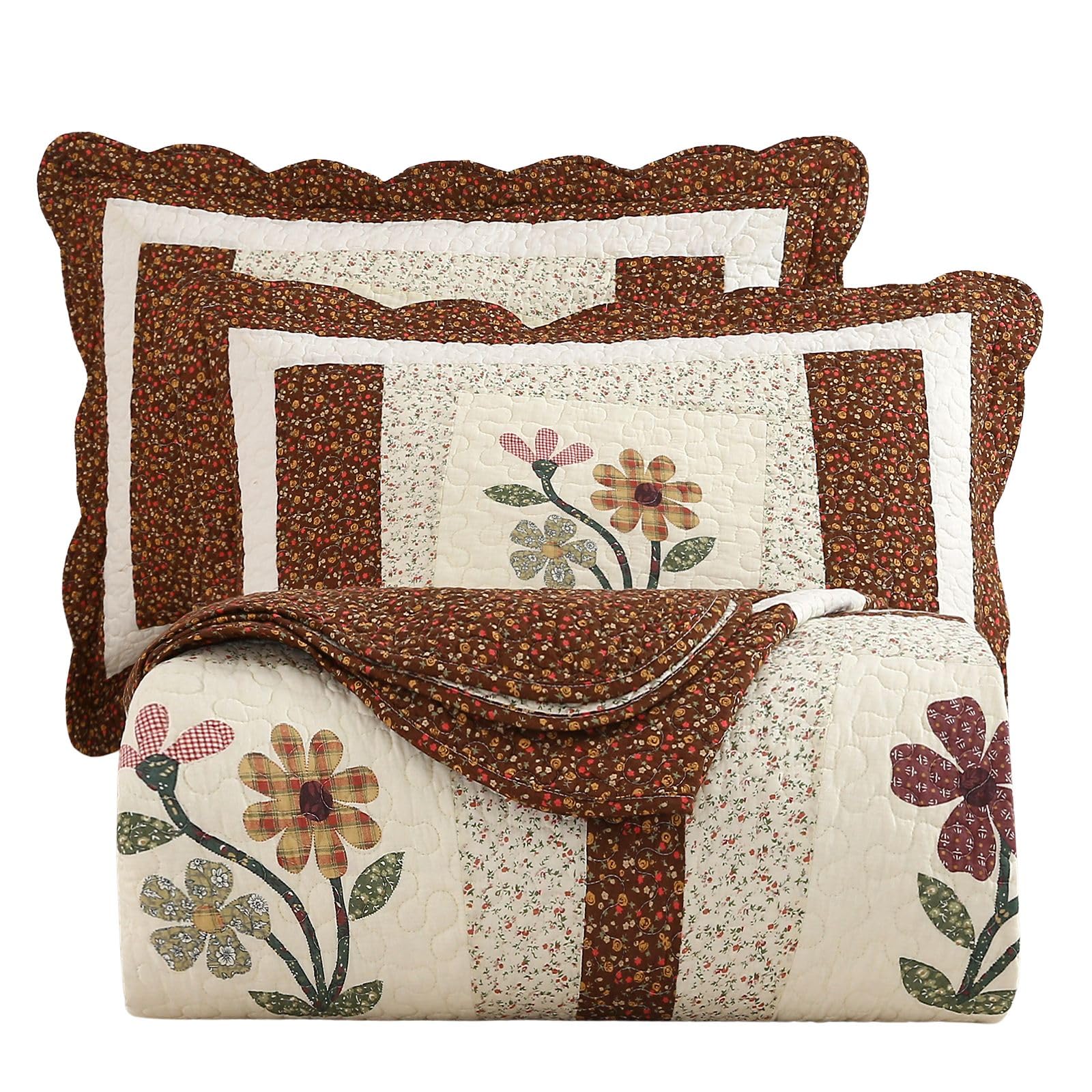 Amazon.com: vctops 2 Piece Embroidered Floral Quilted Bedspread Quilt ...