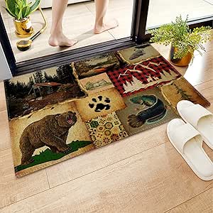 Amazon.com: Welcome Doormat Rustic Lodge Bear Moose Deer Indoor Outdoor ...